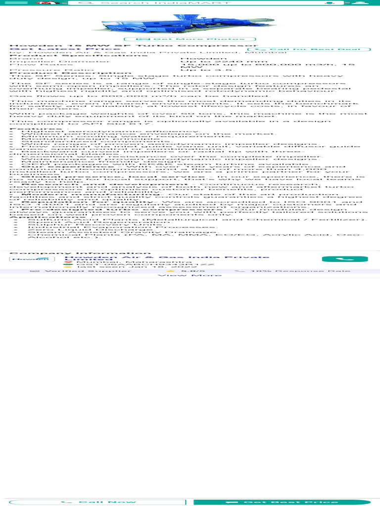 Howden 15 MW SF Turbo Compressor at Best Price in Mumbai by Howden Air ...