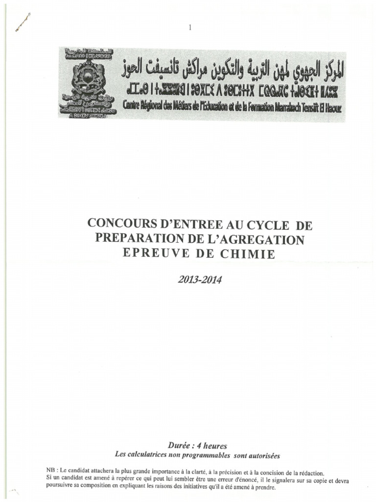 CRMEF Marrakech physique chimie | PDF