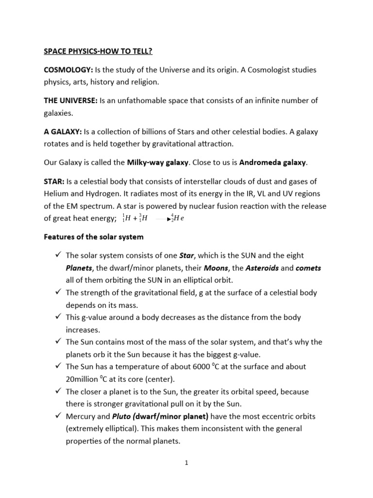 Physics Notes (11) - Space Physics | PDF | Planets | Solar System