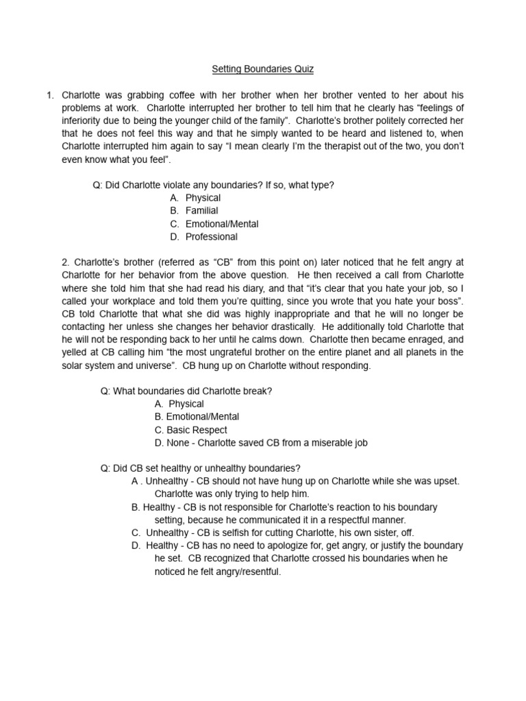 Setting Boundaries Quiz | PDF | Behavioural Sciences | Psychological ...