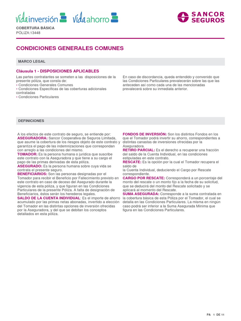 Condiciones Generales | PDF | Póliza de seguros | Seguro