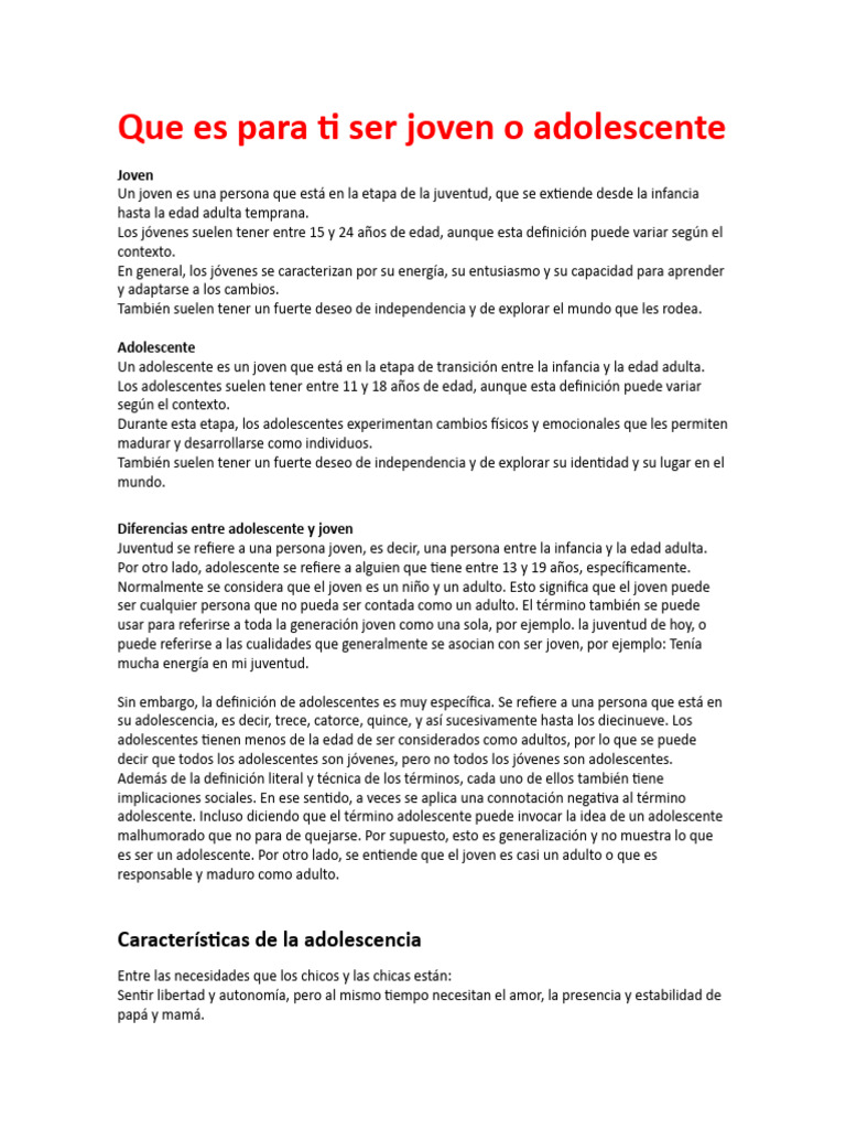Que Es para Ti Ser Joven o Adolescente | PDF | Adultos | Adolescencia