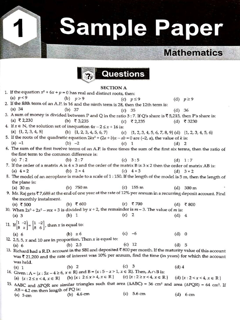 10 Maths sample paper 1 oswal gurukul | PDF