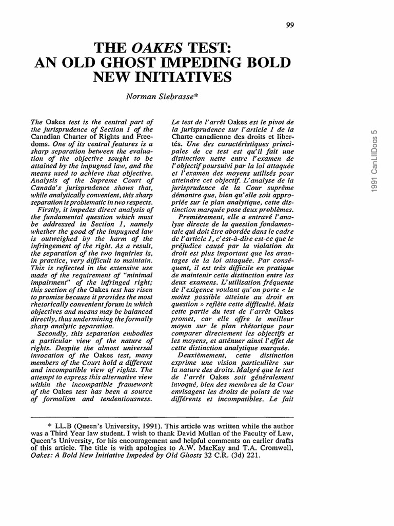 Reevaluating the Oakes Test in Canada | PDF | Insanity Defense | Burden ...