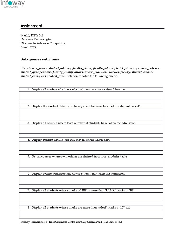 Assignment011 (Sub-Queries) | PDF | Computing