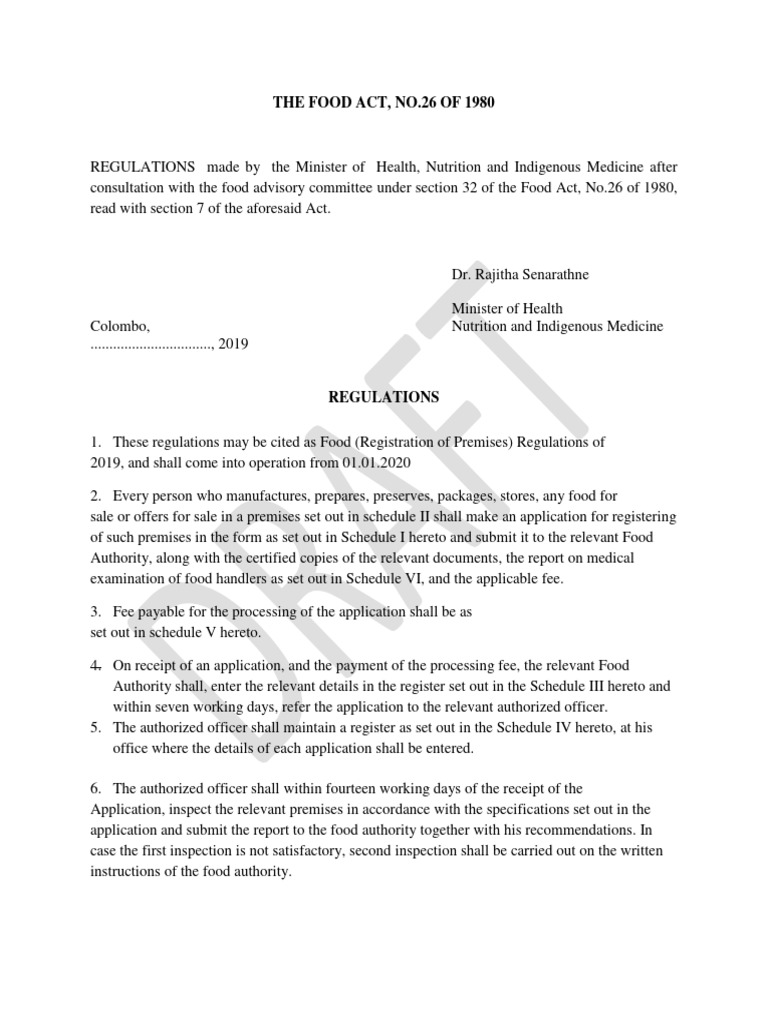 Food Premises Registration Regulations 2019 | PDF | Controlled ...
