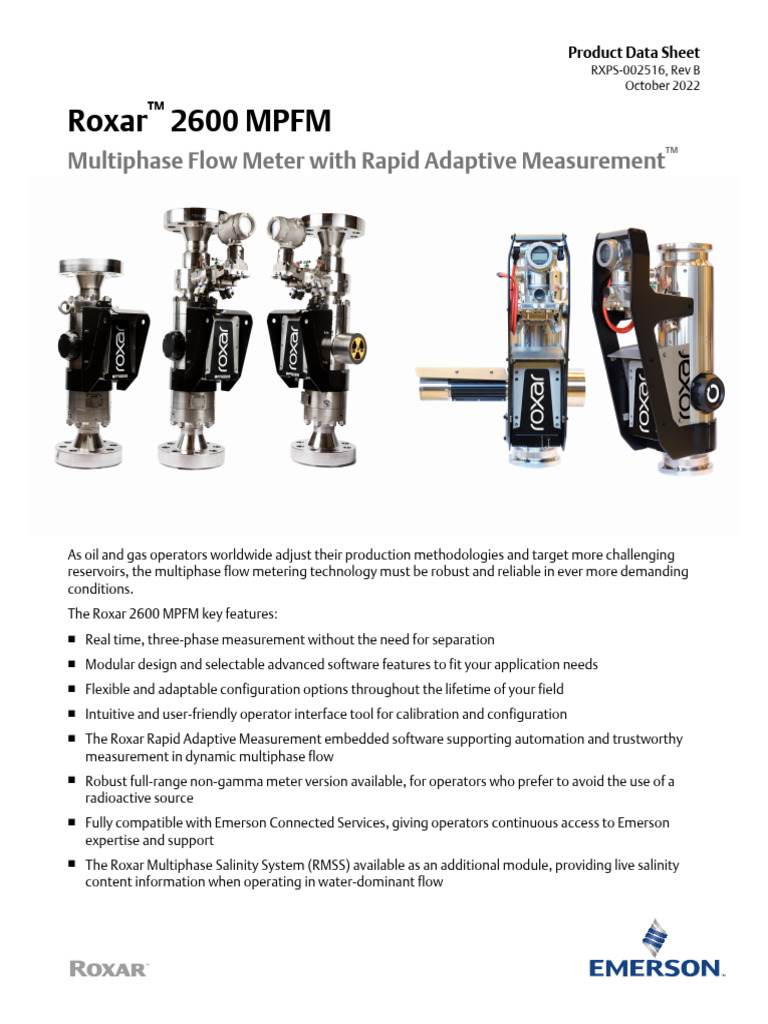 Product Data Sheet Roxar 2600 Multiphase Flow Meter Rapid Adaptive Measurement en 7260140 | PDF ...