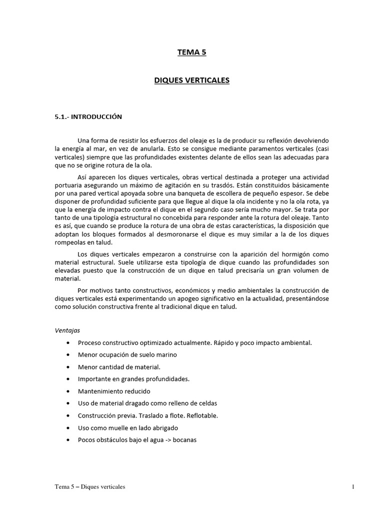 Tema 5. - Diques Verticales | PDF | Dique | Hormigón