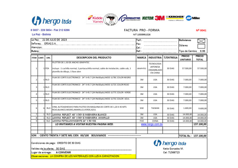 Cotizacion Mix Ploter y Laminas Epsas | PDF | Equipo de oficina