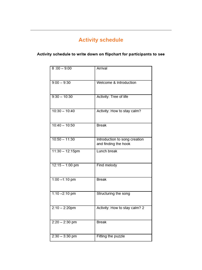 BW Activity Schedule | PDF