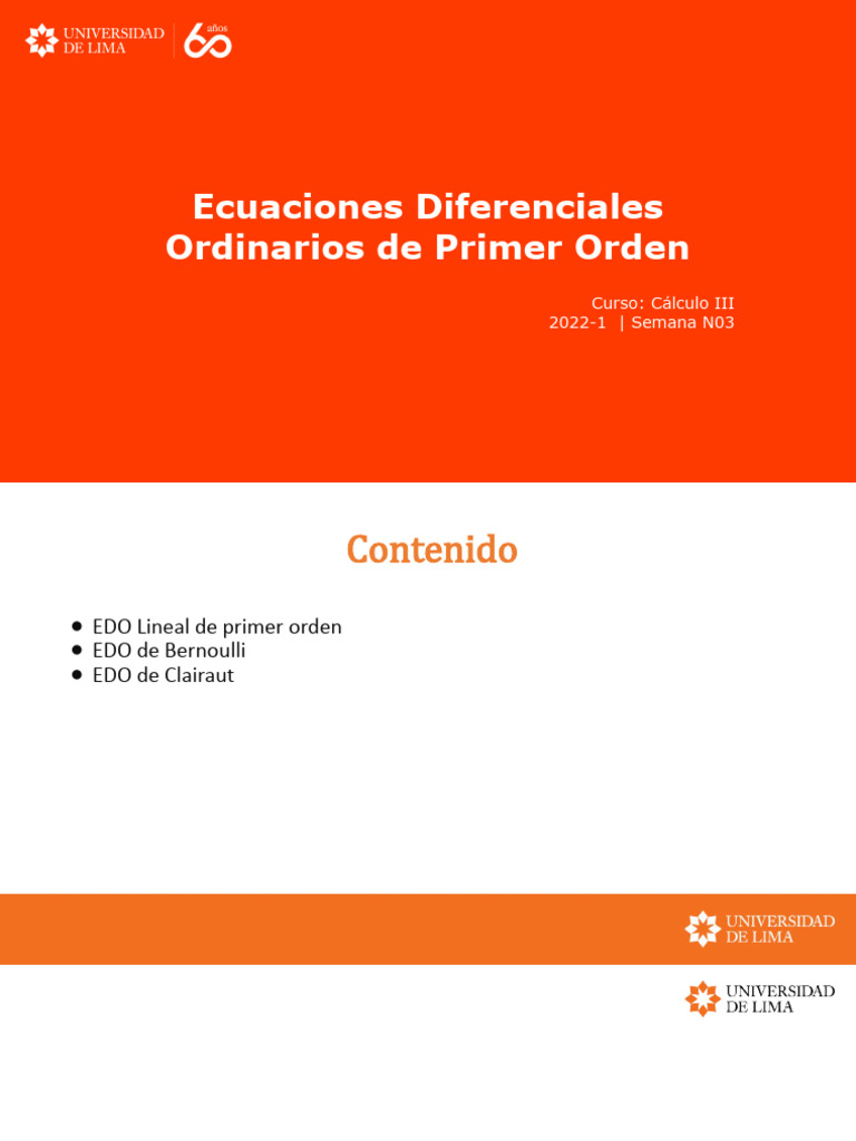 SEMANA 3 - EDOs Lineales | PDF | Ecuación diferencial ordinaria | Ecuaciones