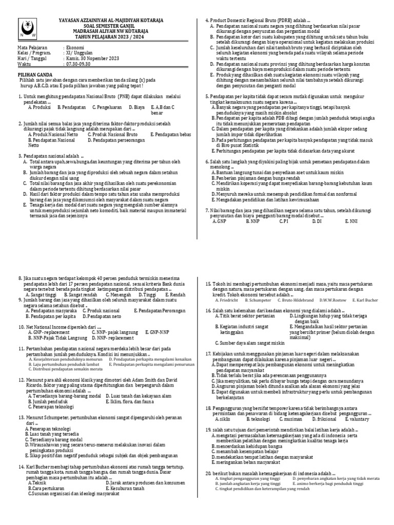SOAL Ekonomi Kelas Xi | PDF