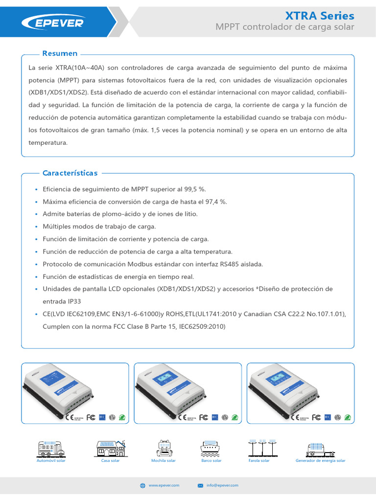 Epever Datasheet Xtra 40amp Xtra 4415 | PDF | Electricidad | Ingenieria Eléctrica