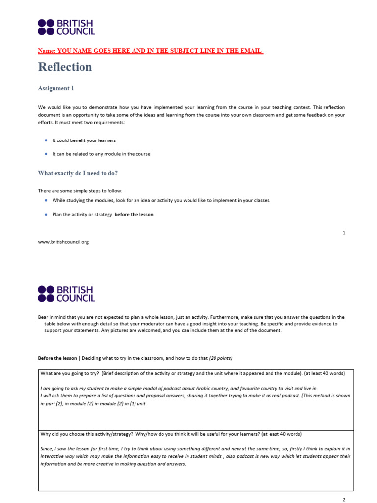 Assignment 1 Reflection On A Task Nadia Hannashi-7 | PDF | Learning | Education Theory