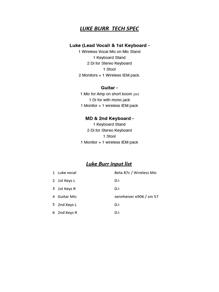 Burrtech Tech Spec for Music Setup | PDF