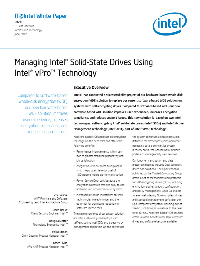 Managing Intel® Solid-State Drives Using Intel® Vpro™ Technology | PDF | Solid State Drive ...