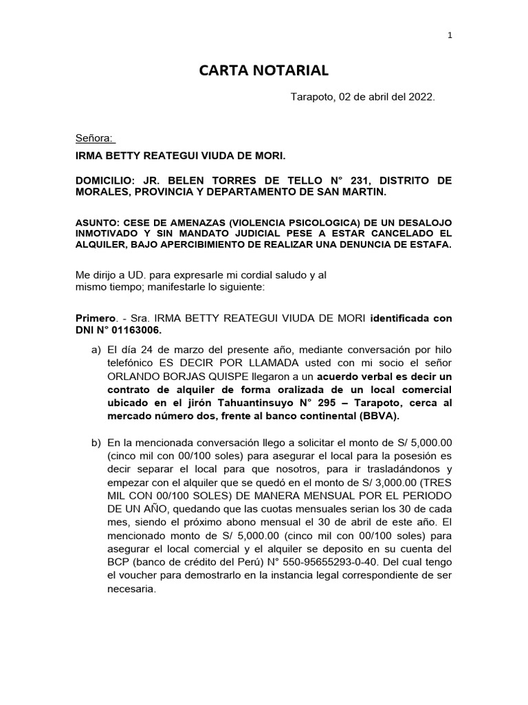 Carta Notarial1 | PDF | Daños y perjuicios