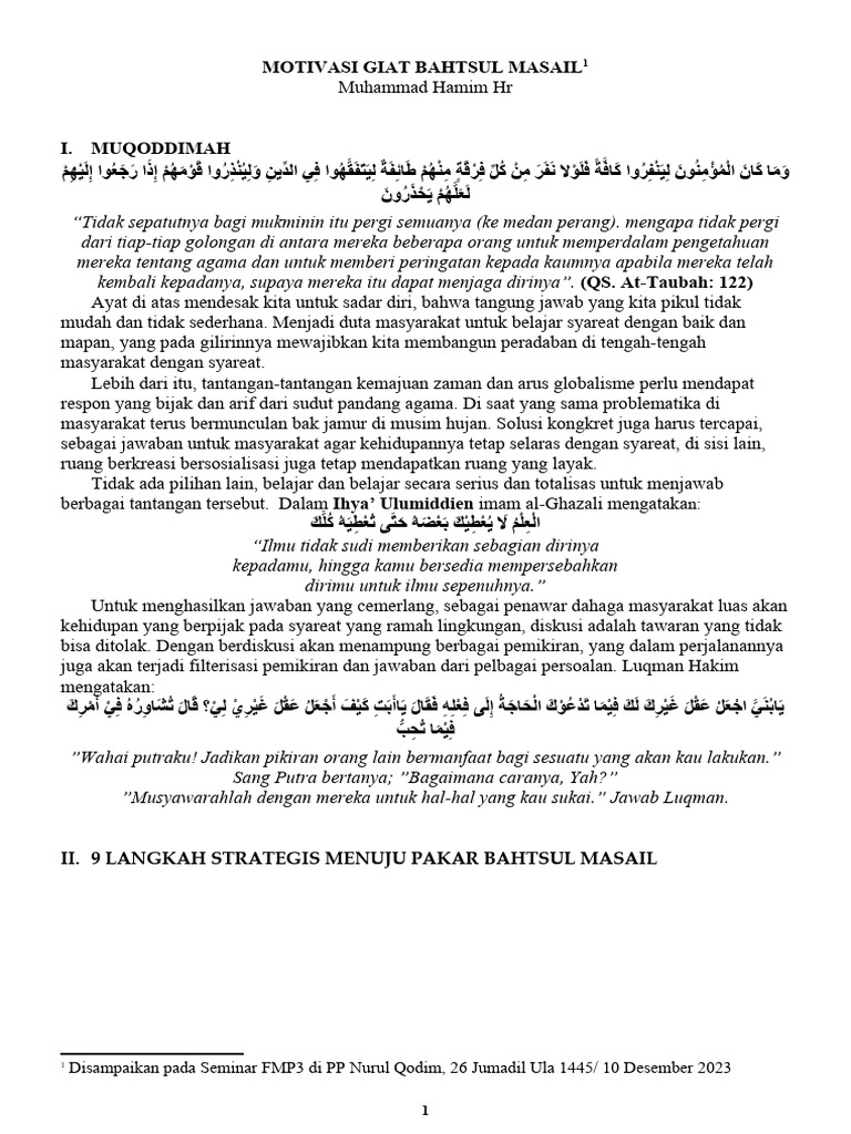 Motivasi Giat Aktifis Bahtsul Masail FMp3 Proling 23 | PDF