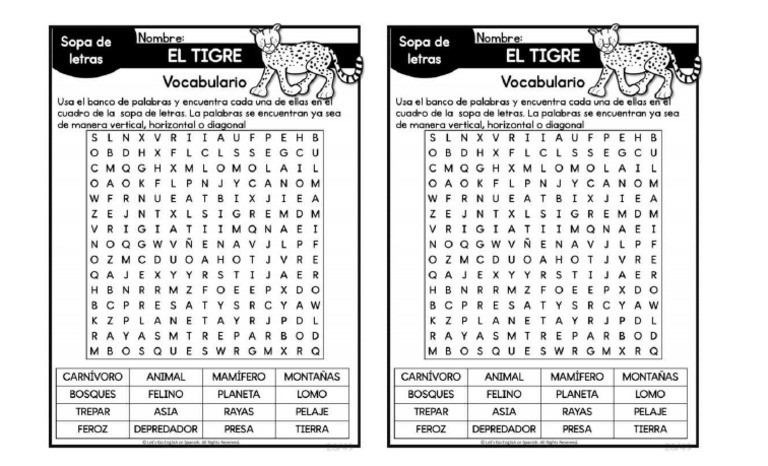 Sopa de Letra- El Tigre | PDF