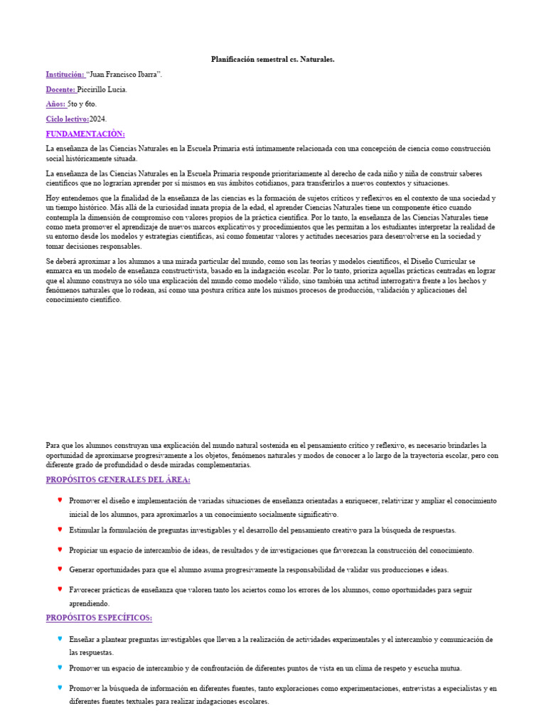 Planificación Anual Cs - Nat | PDF | Alimentos | Enseñando