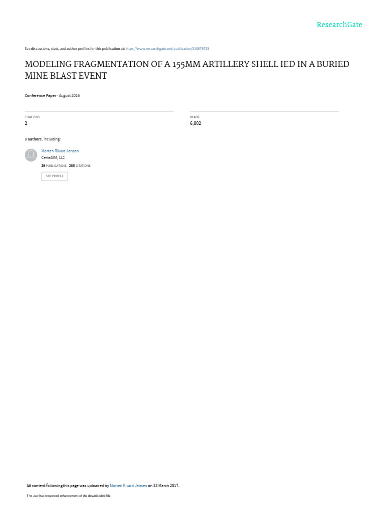 Modeling Fragmentation of A 155mm Artillery Shell IED in A Buried Mine ...