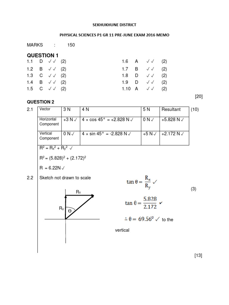 Grade 11 Paper 1 Pre Jun Memo For June 2016 Phys | PDF | Force | Weight