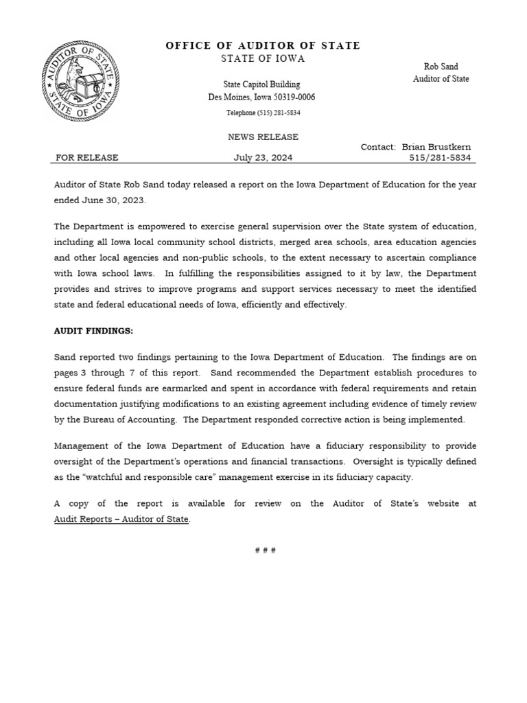 23 Dept of Education RoR - FINAL 2 | PDF | Auditor's Report | Audit