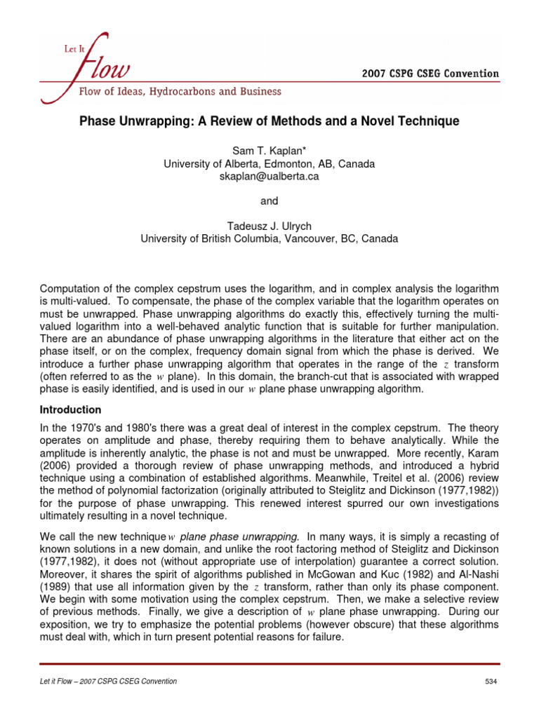 Phase Unwrapping - A Review of Methods and A Novel Technique | PDF ...