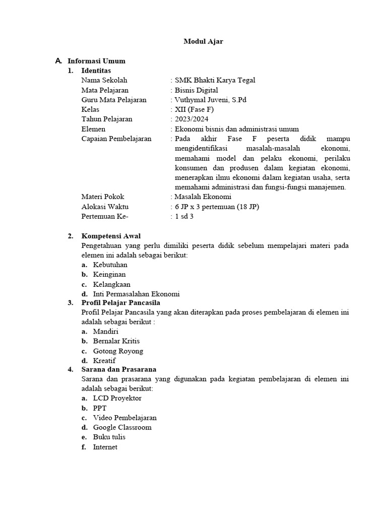 Modul Ajar Bisnis Digital | PDF