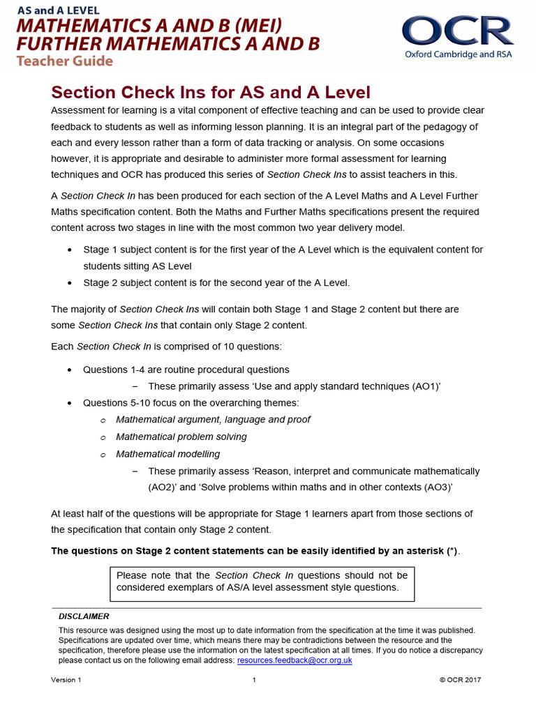 Section Check in Teacher Guide | PDF | Mathematics | Teaching