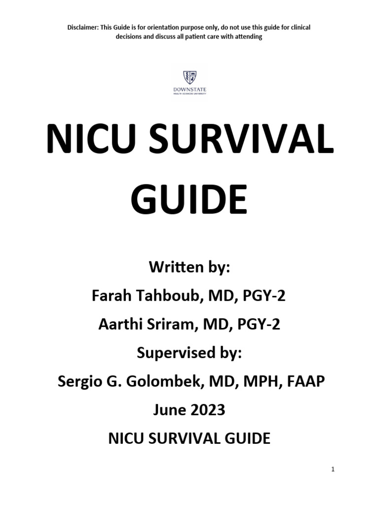 Nicu Survival Guide Final - SG 062223 | PDF | Hyperglycemia | Neonatal ...