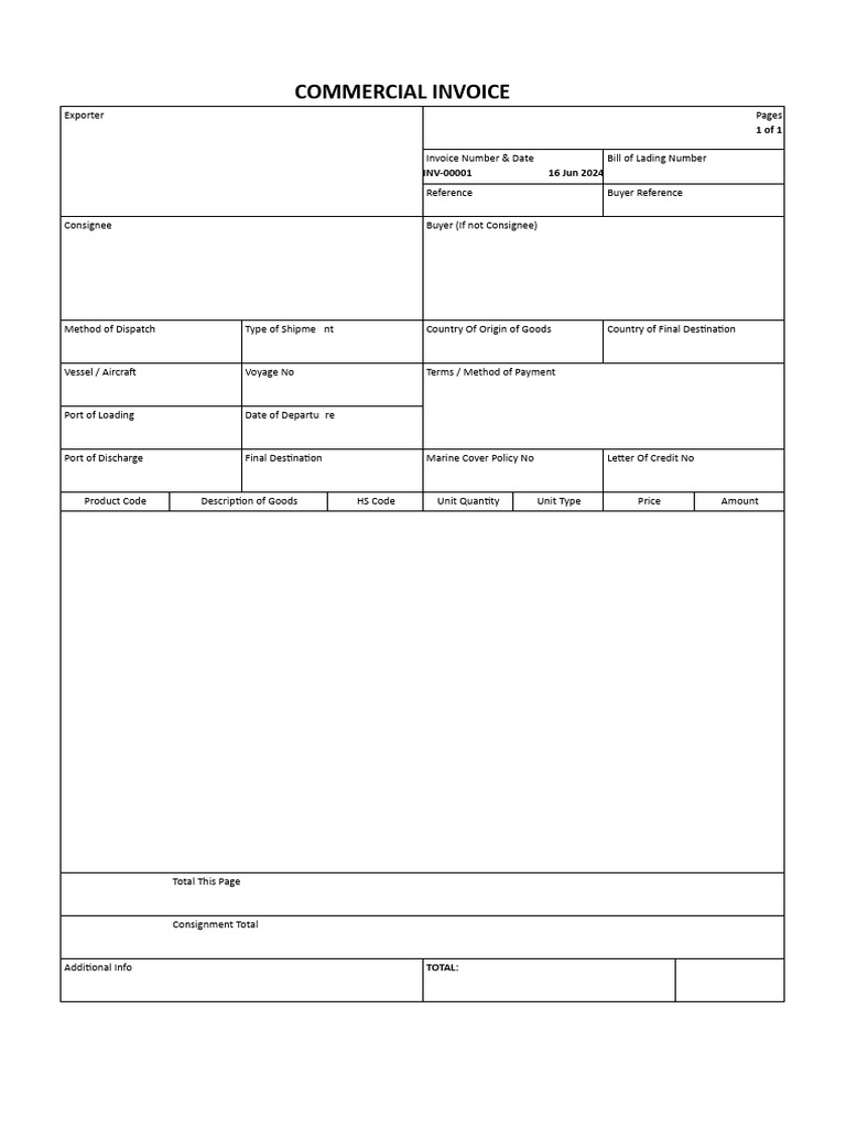 Commercial Invoice Template 2024 | PDF | Finance & Money Management