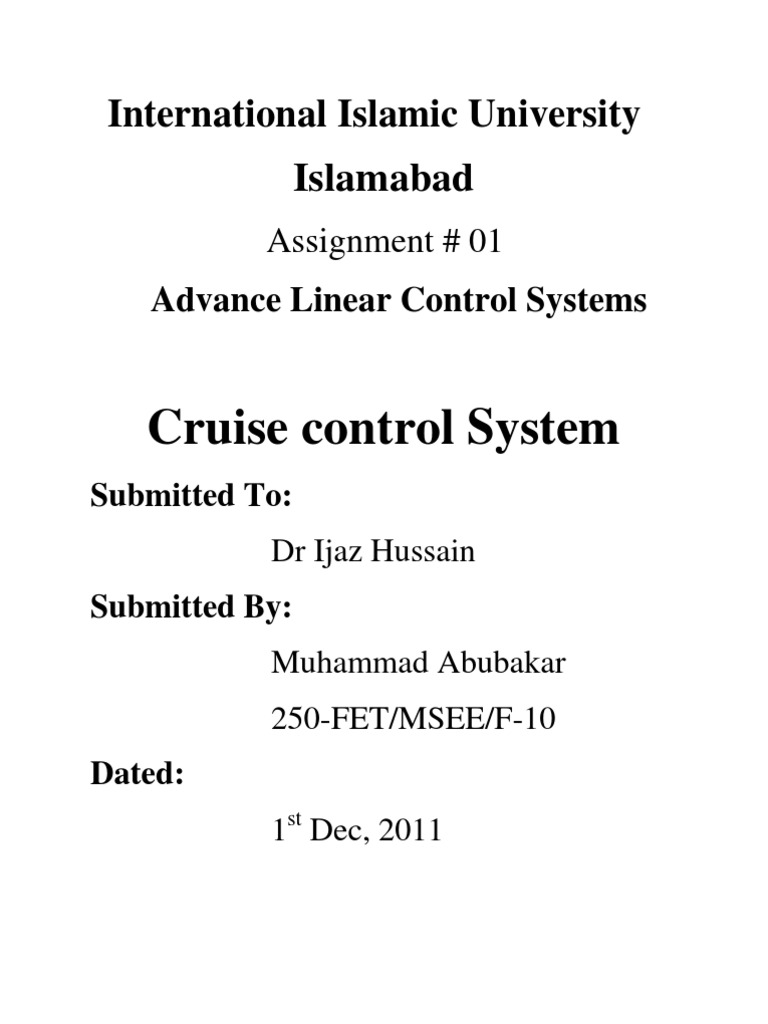 Cruise Control System | PDF | Control Theory | Vehicle Technology