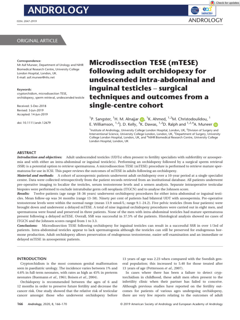 Andrology - 2019 - Sangster - Microdissection TESE mTESE Following ...