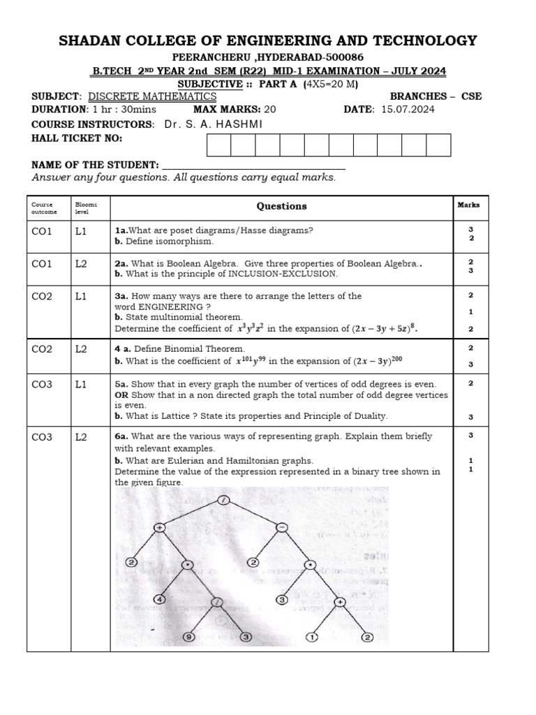 Discrete Mathematics Mid Exam Questions | PDF | Mathematics | Algebra