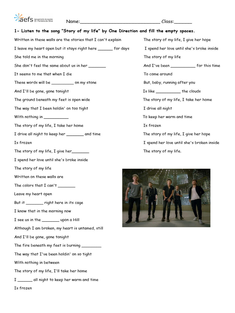 One Direction: Story of My Life Activity | PDF | Language Arts ...