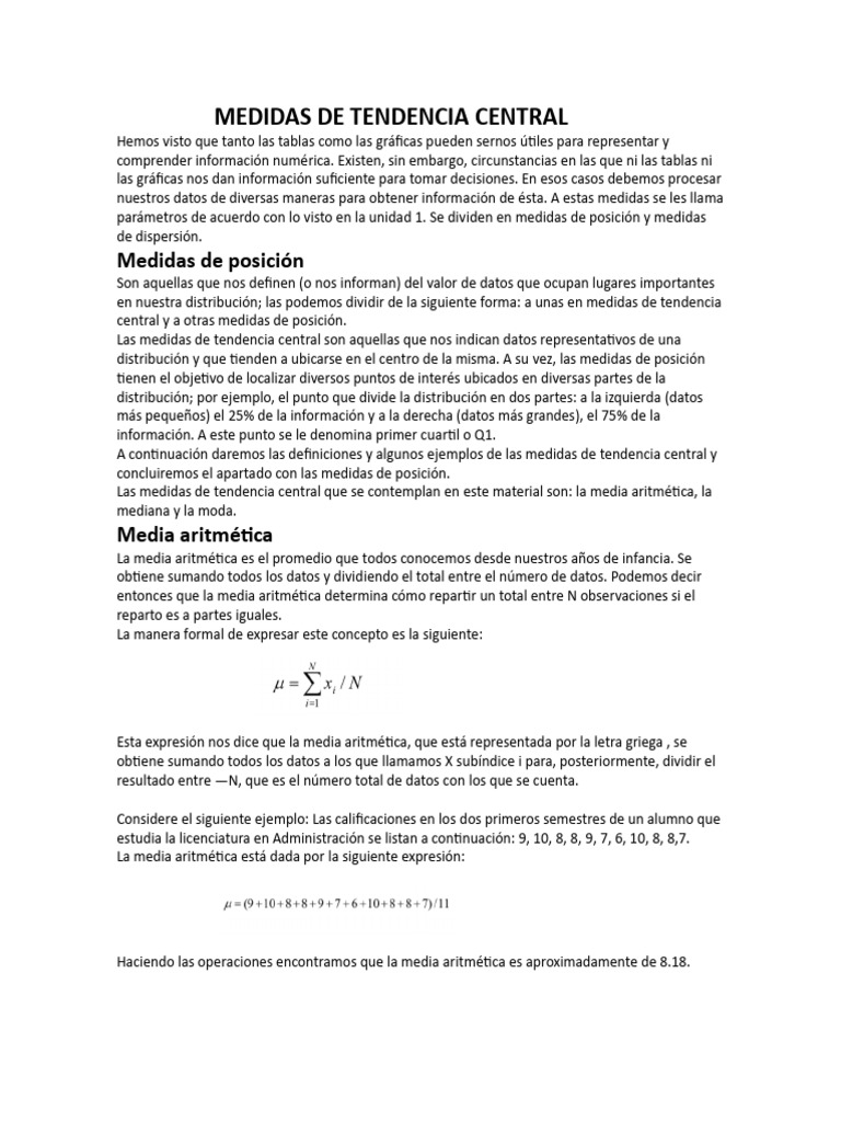 Media,mediana y moda | Descargar gratis PDF | Media | Significado ...