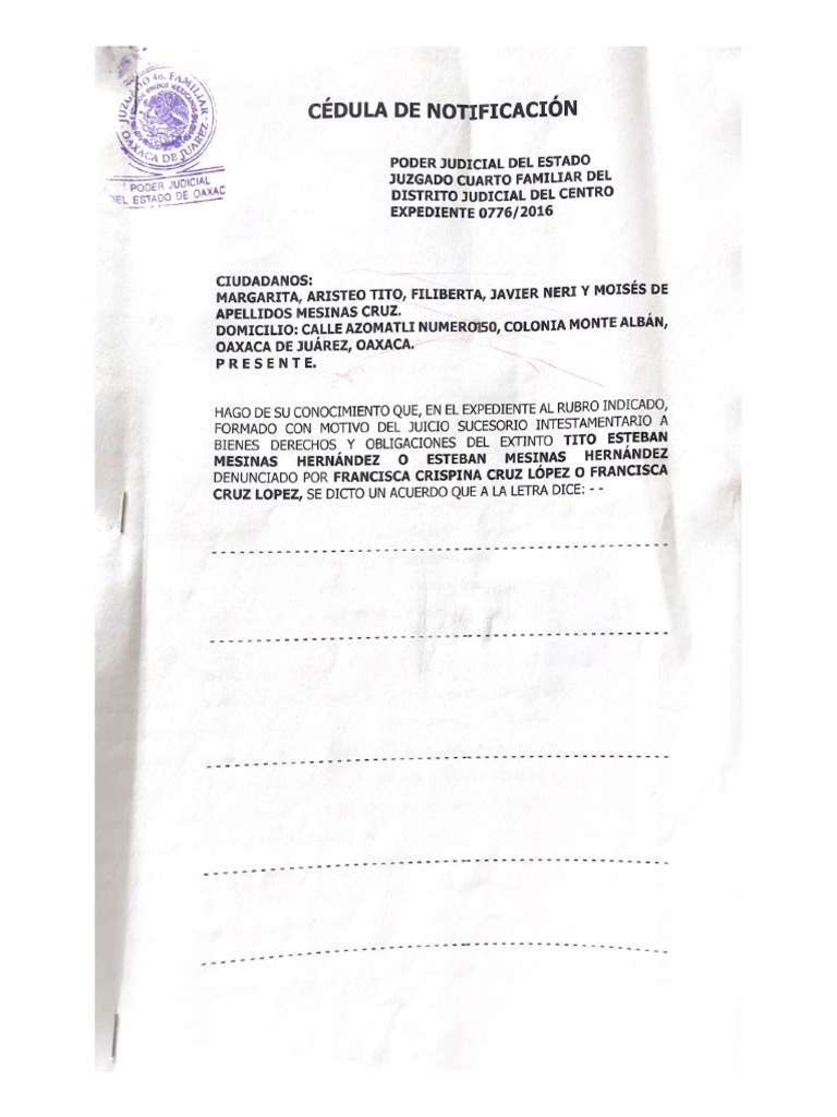 Cédula de Notificación | PDF