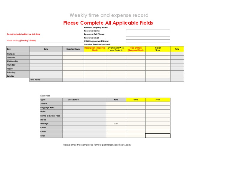 Weekly Time and Expense Record Template | PDF