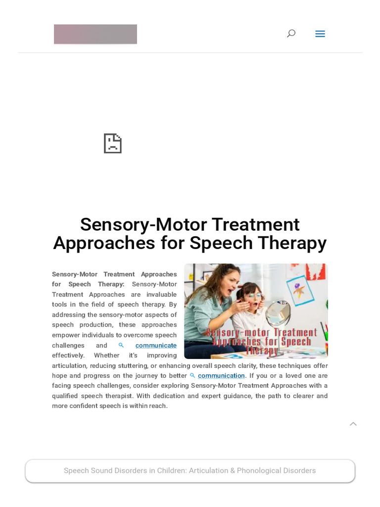 Sensory-Motor Treatment Approaches For Speech Therapy | PDF | Speech ...