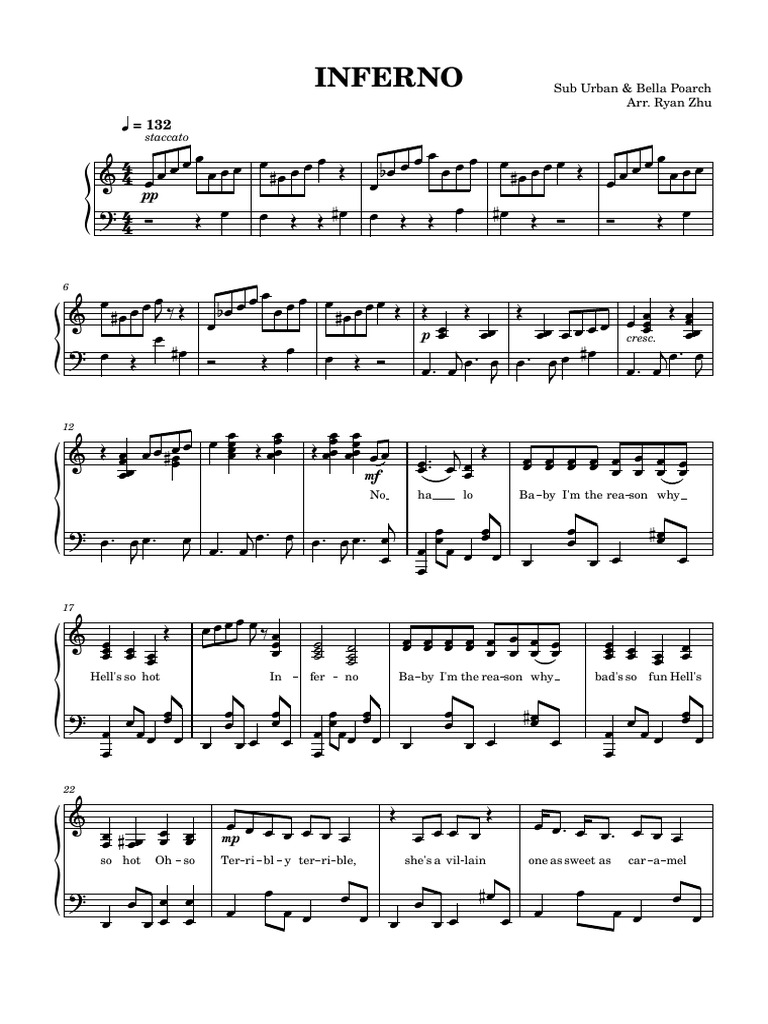 Sub_Urban__Bella_Poarch__INFERNO__Piano_Arrangement | PDF | Songs ...