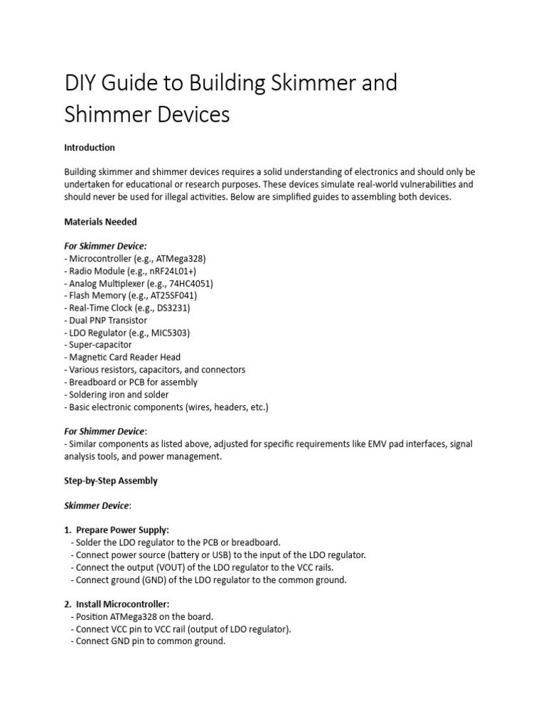 DIY Skimmer and Shimmer Device Guide | PDF | Microcontroller | Power Supply