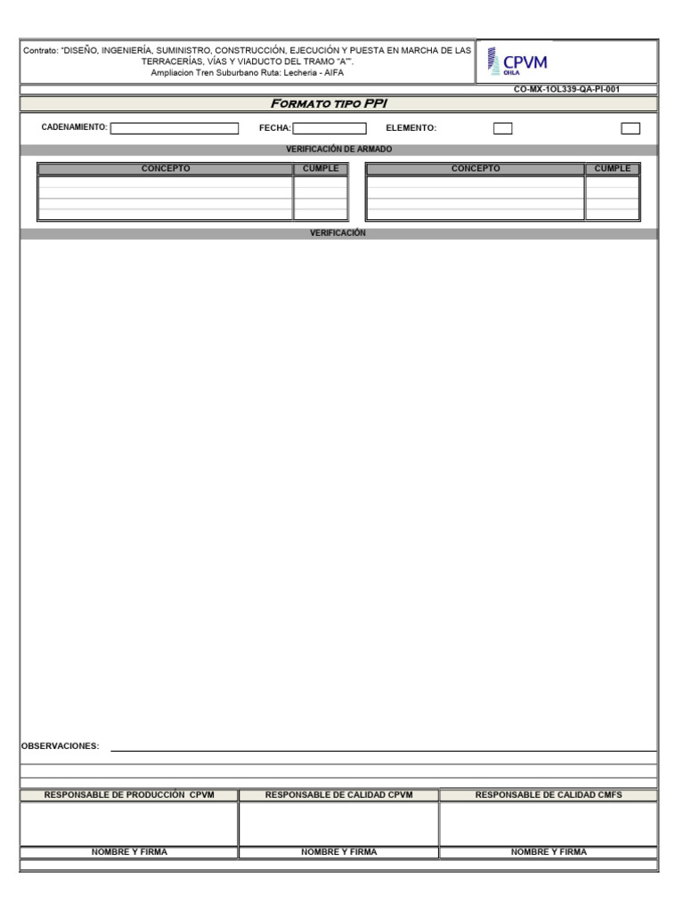 Anexo 15 - CO-MX-1OL339-QA-PI-001 - Formato Tipo PPI | PDF