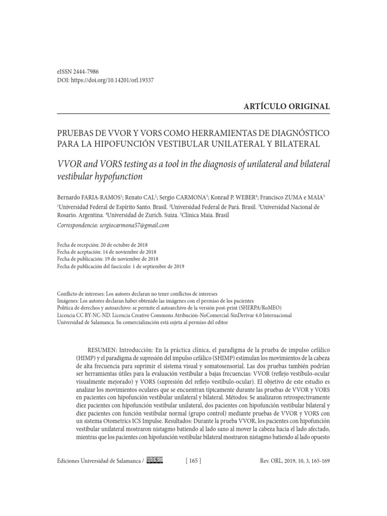 VVOR and VORS Testing As A Tool in The Diagnosis of Unilateral and ...