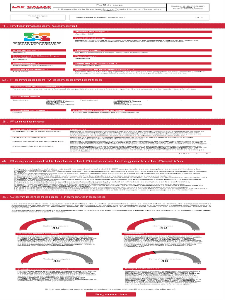 Perfil de Cargo Auxiliar SST | PDF Perfil de Cargo Auxiliar SST | PDF