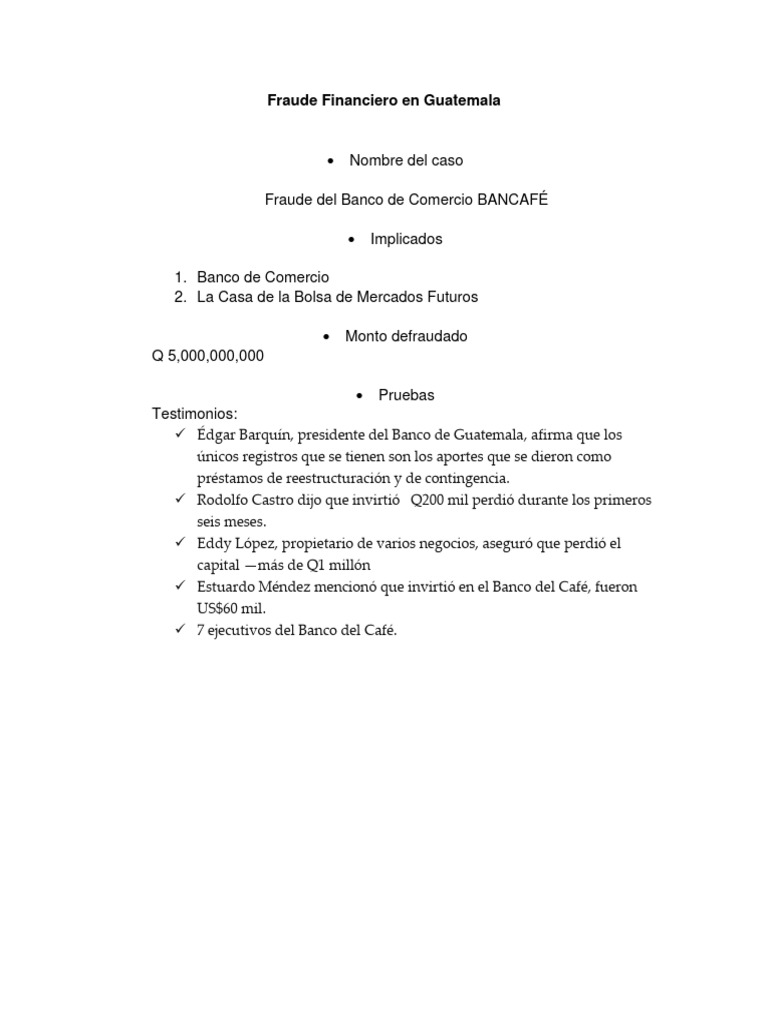 Fraude BANCAFÉ: Q5 Mil Millones | PDF | Negocios | Finanzas y dinero