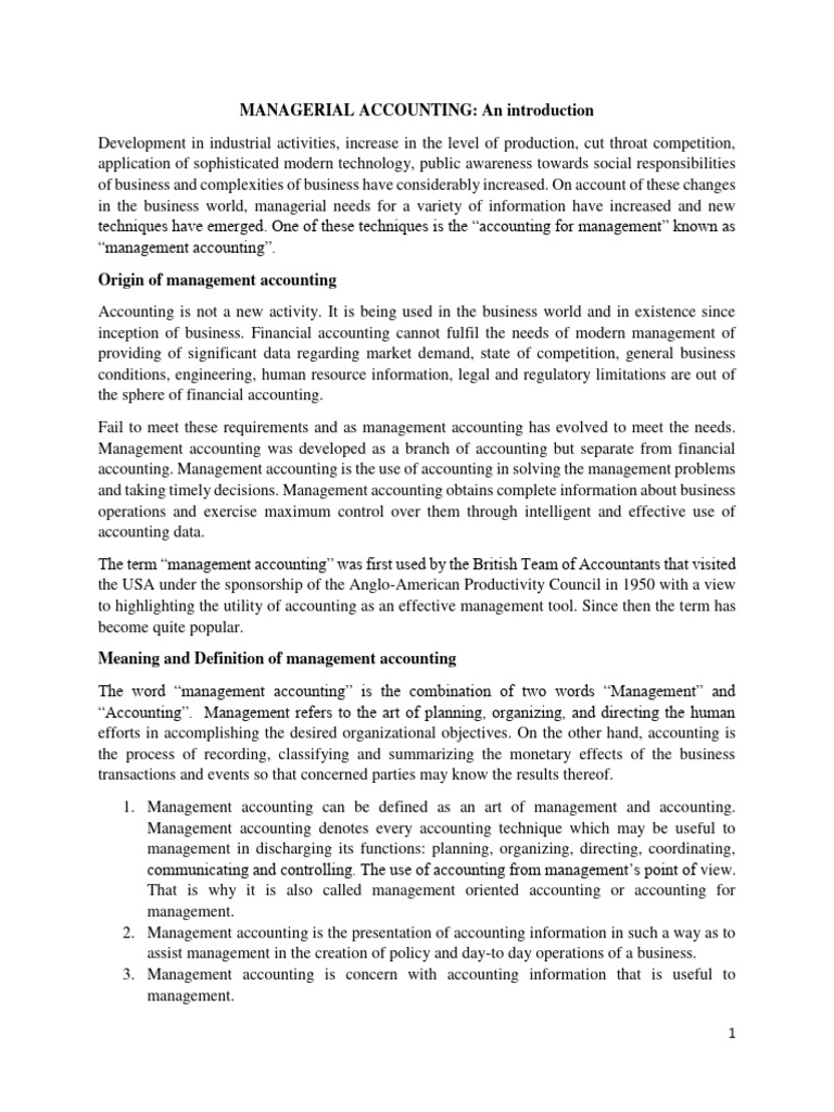 MANAGERIAL ACCOUNTING An introduction | Download Free PDF | Management Accounting | Accounting