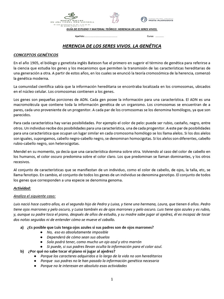 Guía de Estudio Herencia de Los Sere Vivos | PDF | Dominancia (Genética) | Cigosidad