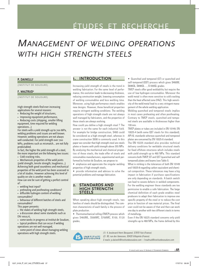 Management of Welding Operations With High Strength Steels | PDF ...