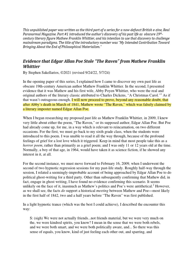 Evidence That Edgar Allan Poe Stole "The Raven" From Mathew Franklin ...